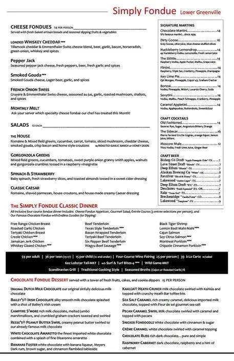 Exquisite Fondue Menu at Simply Fondue Dallas